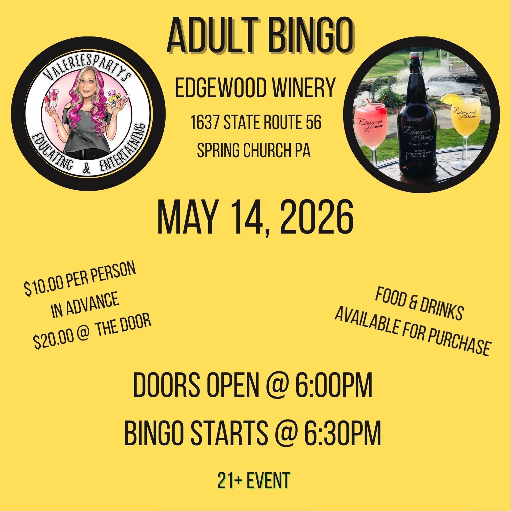 May Edgewood Winery Adult Game Night Out – ValeriesPartys